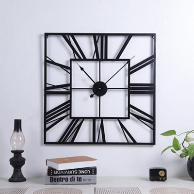 Metal Wall Clock Roman Numeral Square Oversized Decorative 590mm | DIY ...