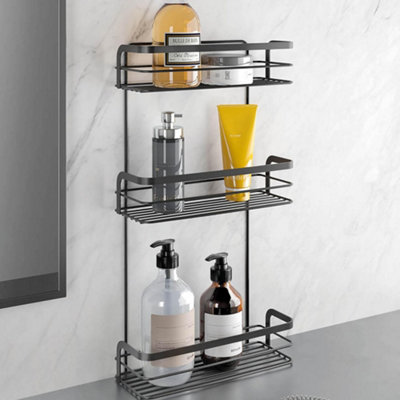 Metaltex Origin Lava 3-Tier Rectangular Shelf Bathroom Storage Rack - Black