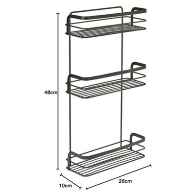 Metaltex Origin Lava 3-Tier Rectangular Shelf Bathroom Storage Rack - Black