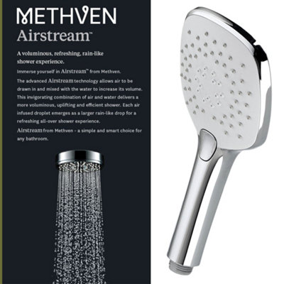 Methven Airstream Shower Head 3 Mode Push Button Luxury Easy Clean ...