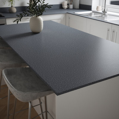 Metis - Dark Grey 15mm Solid Surface Kitchen Breakfast Bar 2440mm x ...