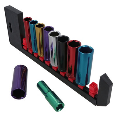 Metric 1/2" Drive Double Deep Colour Coded Sockets 6 Sided 13mm - 24mm 10pc