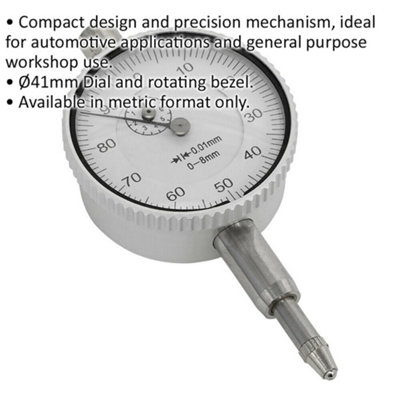 Metric Dial Gauge Indicator - 8mm Travel - 41mm Dial - Rotating Bezel ...