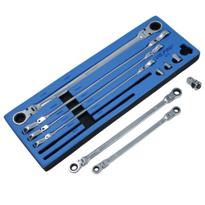 Metric Extra long double end flexi head ratchet spanner set 8mm-19mm ...