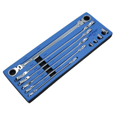 Metric Extra long double end flexi head ratchet spanner set 8mm-19mm ...
