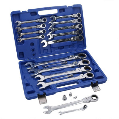 Metric Flexi Headed Ratchet Combination Spanner Wrench 8mm-32mm 20pc ...