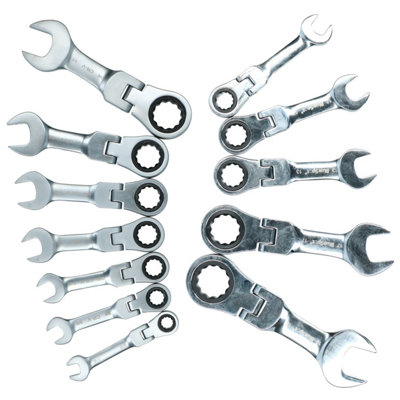 Metric + Imperial Stubby Flexible Flexi Combination ratchet Spanner Set ...