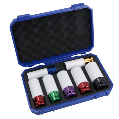 Metric MM 1/2in Drive Deep Alloy Wheel Nut Sockets Colour Coded 17mm ...