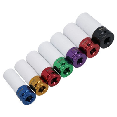 Metric MM 1/2in Drive Deep Alloy Wheel Nut Sockets Colour Coded 17mm - 27mm