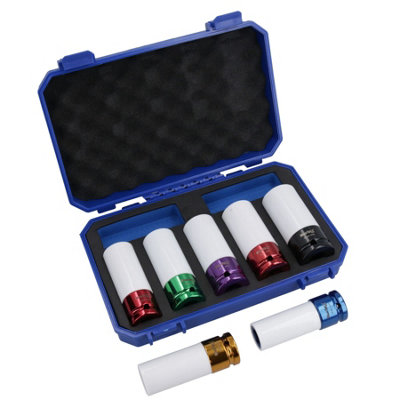 Metric MM 1/2in Drive Deep Alloy Wheel Nut Sockets Colour Coded 17mm - 27mm