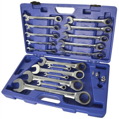 Metric MM Combination Ratchet Spanner Set 8mm -32mm 20pc Set & Adaptors ...