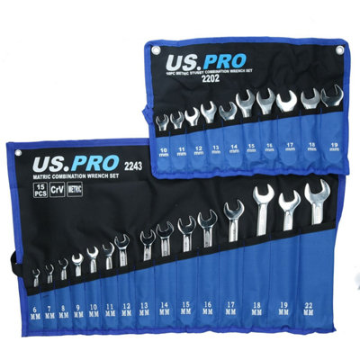 Metric MM Combination Spanner Wrench Set 6mm - 22mm Stubby & Normal ...