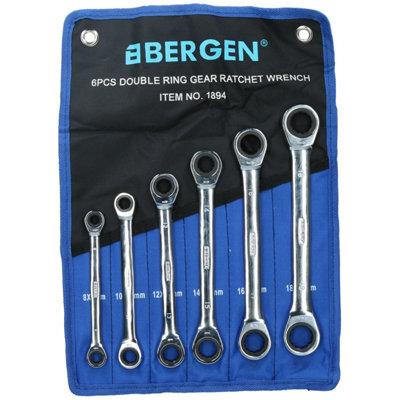 Metric ratchet spanner set double ring 6pc set 8mm - 19mm 72 teeth