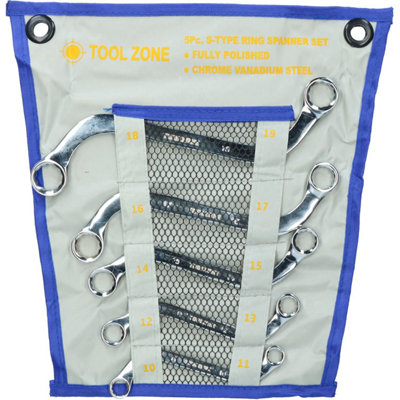 Metric S Shaped Bent Obstruction Spanner Wrench Set 5pc 10mm to 19mm ...