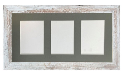 Metro Distressed White Frame with Dark Grey Mount for 3 Image Sizes 7 x ...