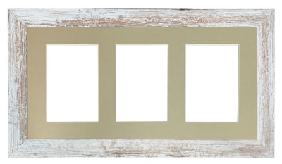 Metro Distressed White Frame with Light Grey Mount for 3 Image Sizes 7 ...