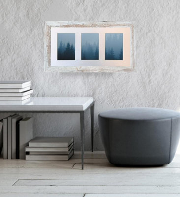 Metro Distressed White Frame with White Mount for 3 Image Sizes 7 x 5 Inch