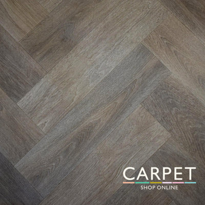 Metro Splash Hazel Oak Herringbone Vinyl Flooring 5.5m x 4m