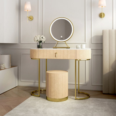 Miami Deco Cream Velvet Dressing Table with LED Touch Sensor Mirror ...