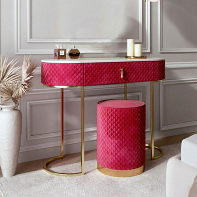 Miami Deco Raspberry Velvet Dressing Table with Velvet Stool | DIY at B&Q
