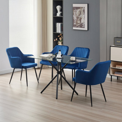 Miami Dining Table with 4 Blue Charlotte Velvet Chairs