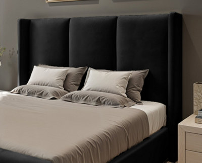 Miami Wingback Black Plush Valvet Upholstered Gas Lift Ottoman Storage ...