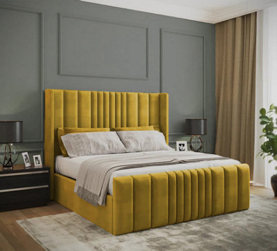 Miami Winged Plush Velvet Ottoman Storage Bed, with Footboard - 4ft ...