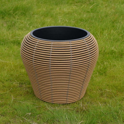 Mica Plant Pot - Stylish Light Brown Rattan Cane - Large