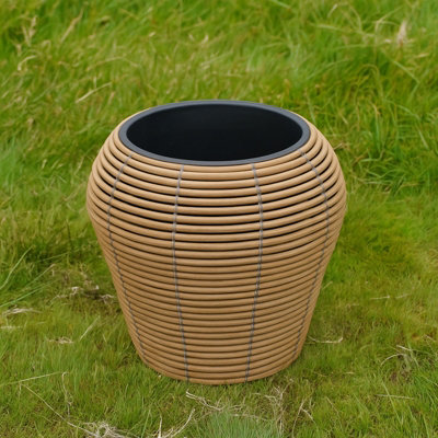 Mica Plant Pot - Stylish Light Brown Rattan Cane - Medium