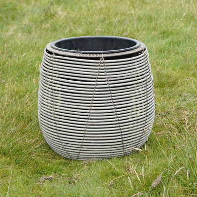 Mica Plant Pot - Stylish White Rattan Cane - Large