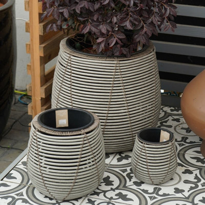 Mica Plant Pot - Stylish White Rattan Cane - Large