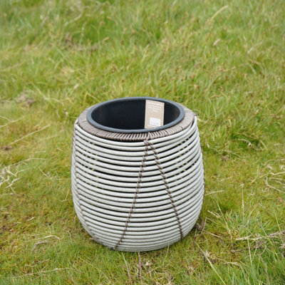Mica Plant Pot - Stylish White Rattan Cane - Medium