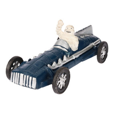 Michelin Man Waving In Blue Racer / Racing Car Figure Statue Figurine ...