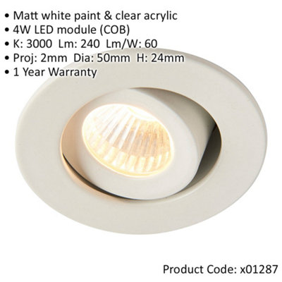 Micro Adjustable Recessed Ceiling Downlight - 4W Warm White LED - Matt ...