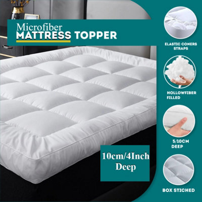 Microfiber Mattress Toppers 10cm Deep Hotel Quality Box Stitch Elastic ...
