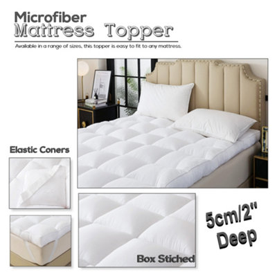 Microfibre Mattress Toppers 5cm Deep Thick Elastic Corner Box Stitched Soft Hotel Quality Anti ...