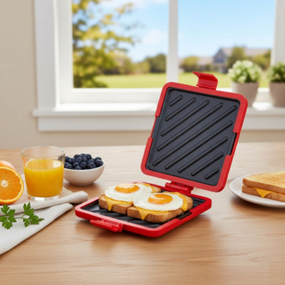 Microwave Silicone Toastie Sandwich Maker with Non-Stick Metal Plates, Red