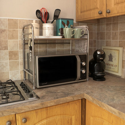 Microwave Storage Unit with Shelf - Freestanding Stainless Steel ...