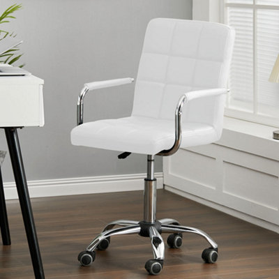 Mid Back Faux Leather with Chrome Base Office Chair,White,Back 40cm H