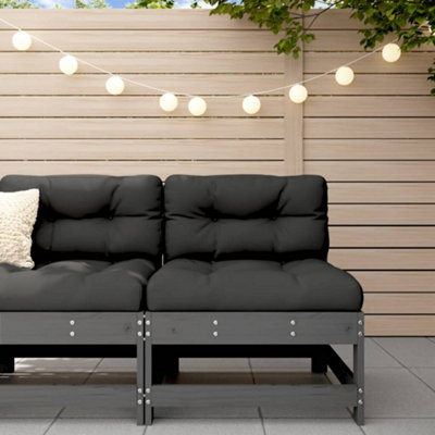 Middle Sofa with Cushions Grey Solid Wood Pine