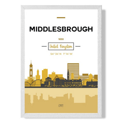 Middlesbrough Yellow and Black City Skyline Poster with Hanger / 33cm ...