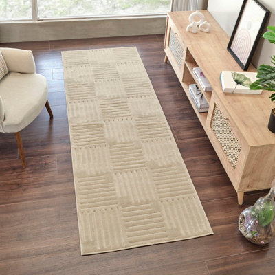 MIDORI In- & Outdoor 3D High & Low Pile Textured Beige Runner Rug 80 x ...