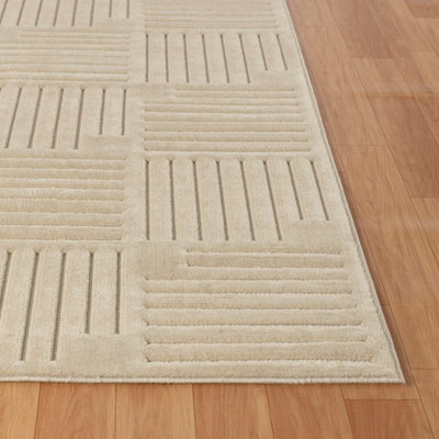 Shop MIDORI In- & Outdoor 3D High & Low Pile Textured Beige Runner Rug ...