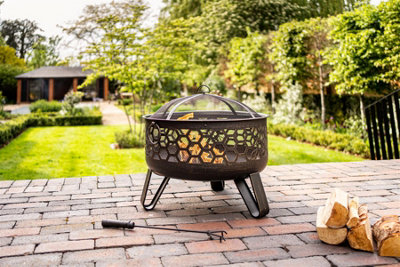 Miel Deepbowl Firepit with Honeycomb Design Outdoor Heating & BBQ Grill ...