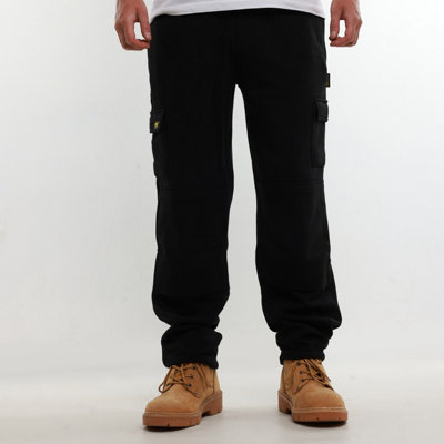 MIG Mens Black Work Cargo Jogging Bottoms with Knee Pad Pockets (M)