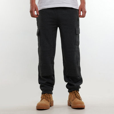 MIG Mens Charcoal Work Cargo Jogging Bottoms with Knee Pad Pockets (XL)