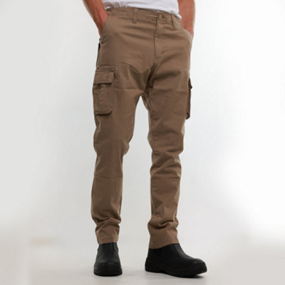 MIG Mens Khaki Stretch Cargo Chino Trousers (W36, L29)