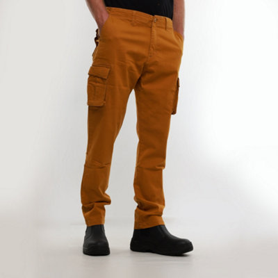 MIG Mens Mustard Stretch Cargo Chino Trousers (W32, L31)