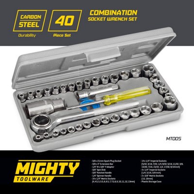 Mighty Tools 40pc Professional Socket Driver Set 1/4" & 3/8" | DIY at B&Q