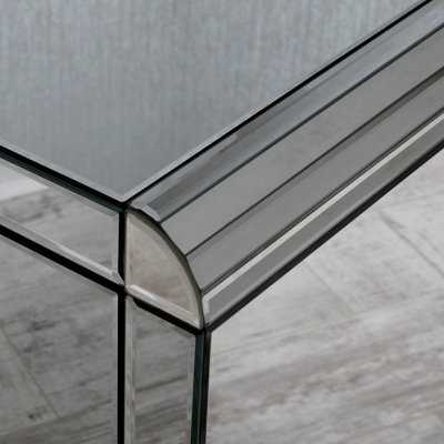 MiHOMEUK Blake Smoke Mirrored 3 Drawer Bedside with Wood Legs